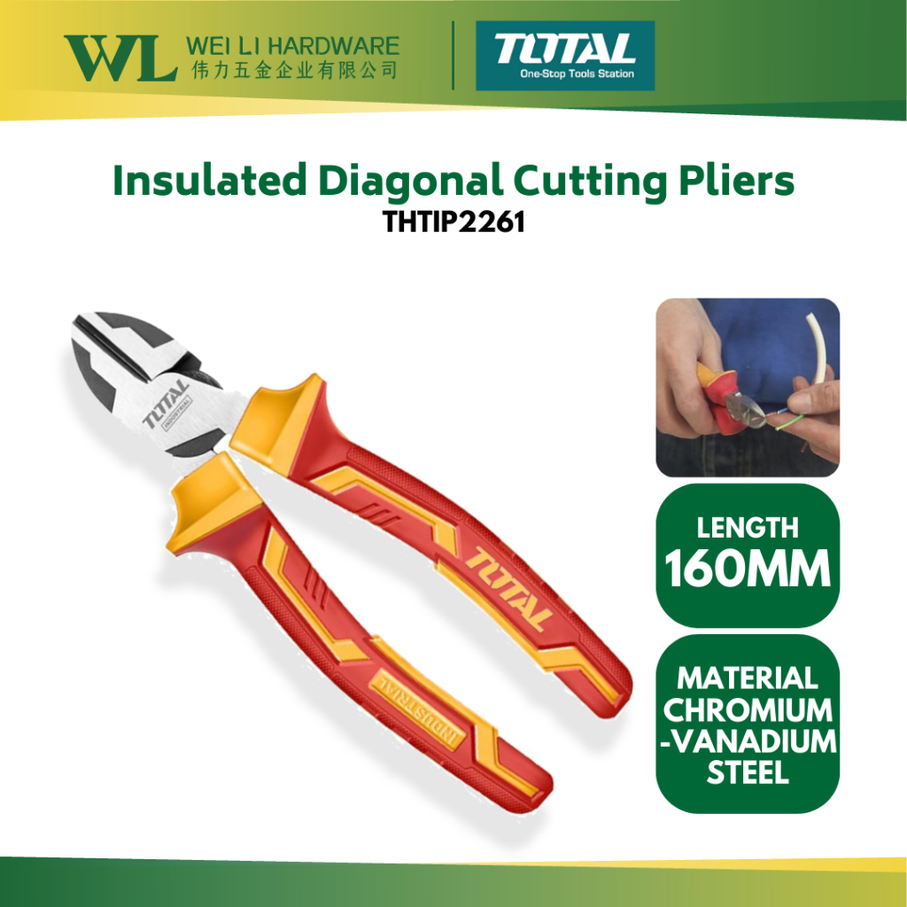 TOTAL 6" Insulated Diagonal Cutting Pliers THTIP2261/ Diagonal Cutter ...