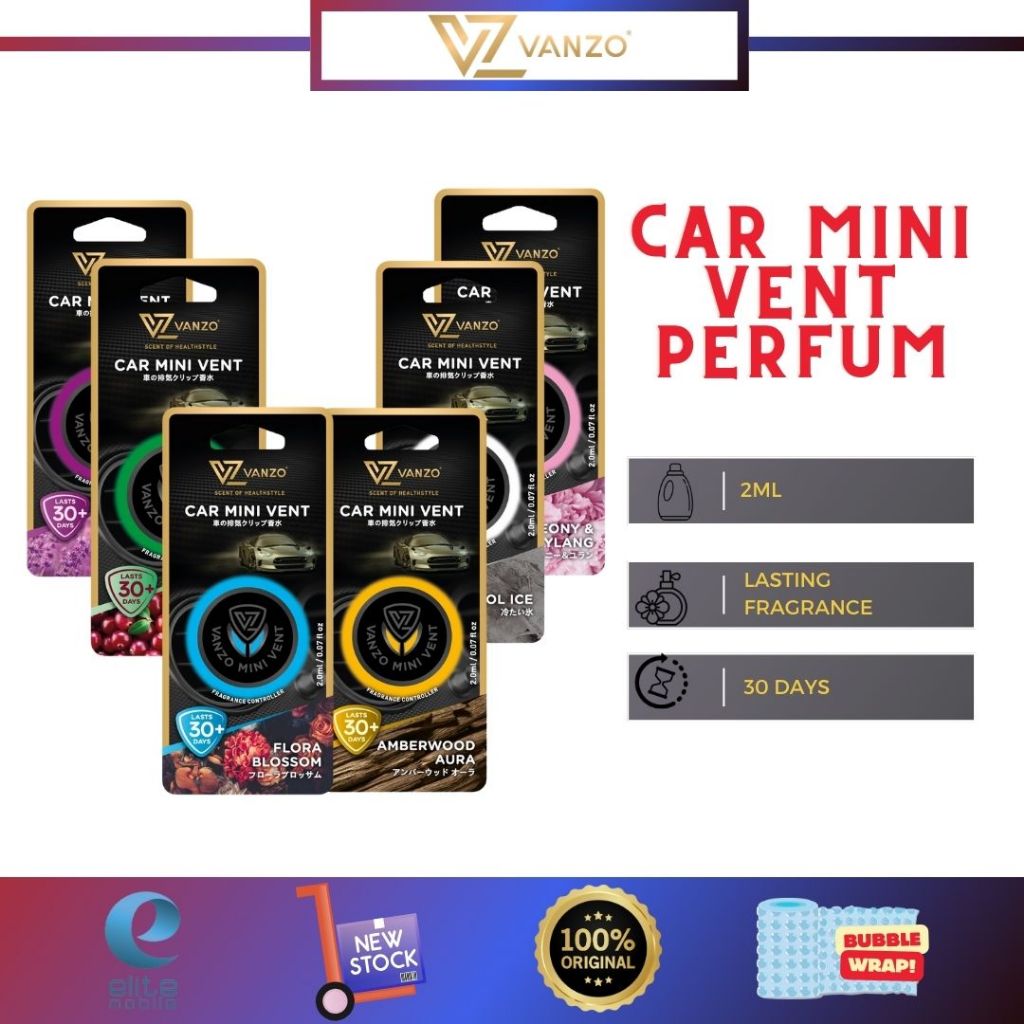 Vanzo Car Mini Vent Perfume (2ml) - Cool Ice, Lavender, Flora Blossom ...