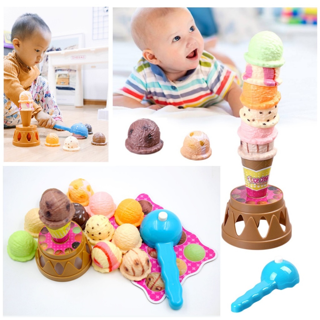 Toddler Ice Cream Stacking Tower Balancing Game with Scooper ...