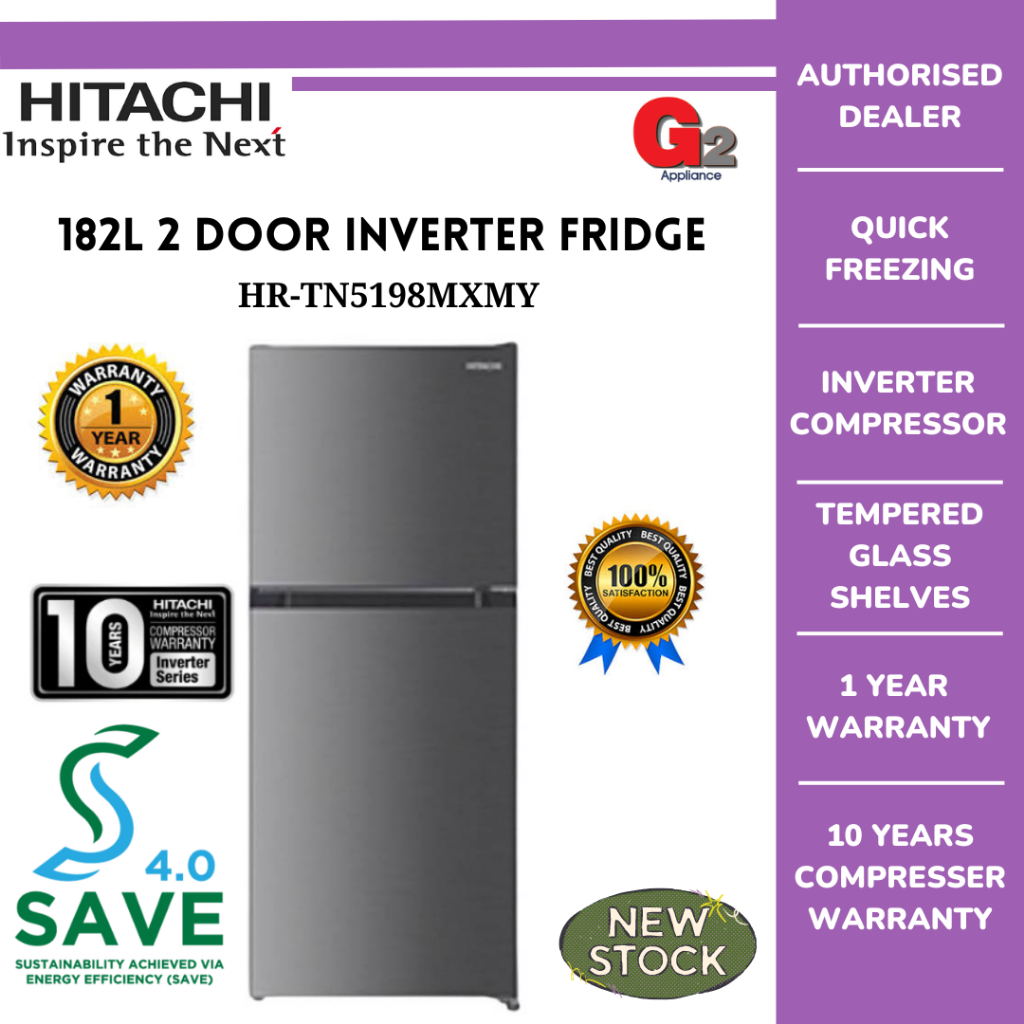 Hitachi 182L 2 Door Inverter Compressor Refrigerator HR-TN5198MXMY - HITACHI MALAYSIA WARRANTY ...