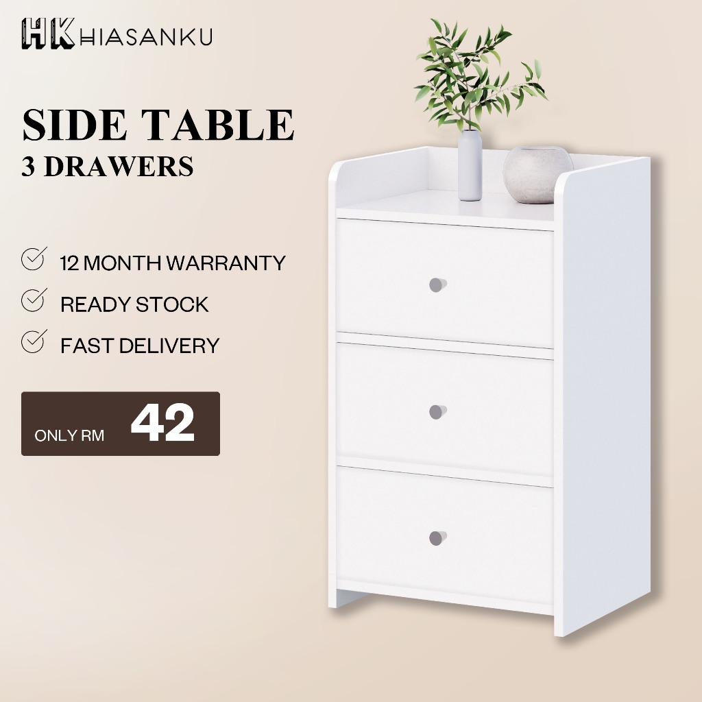HK Rak Tepi Katil/Side Table with 3 Drawer/Almari Sisi Katil/Side Bed ...