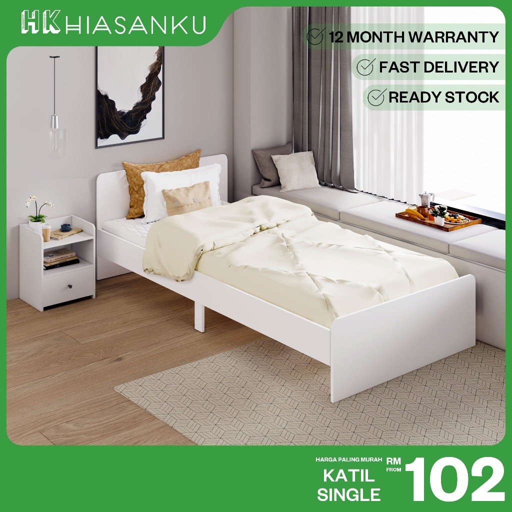 HK Wooden Single Bed Frame with Headboard/Katil Single Kayu/Bedroom ...