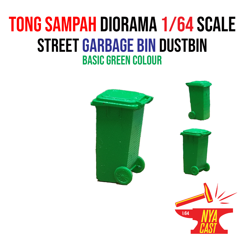 Tong Sampah 1/64 Diorama Diecast Street Garbage Bin Dustbin Green Hotwheels 1:64 Scale Miniature ...