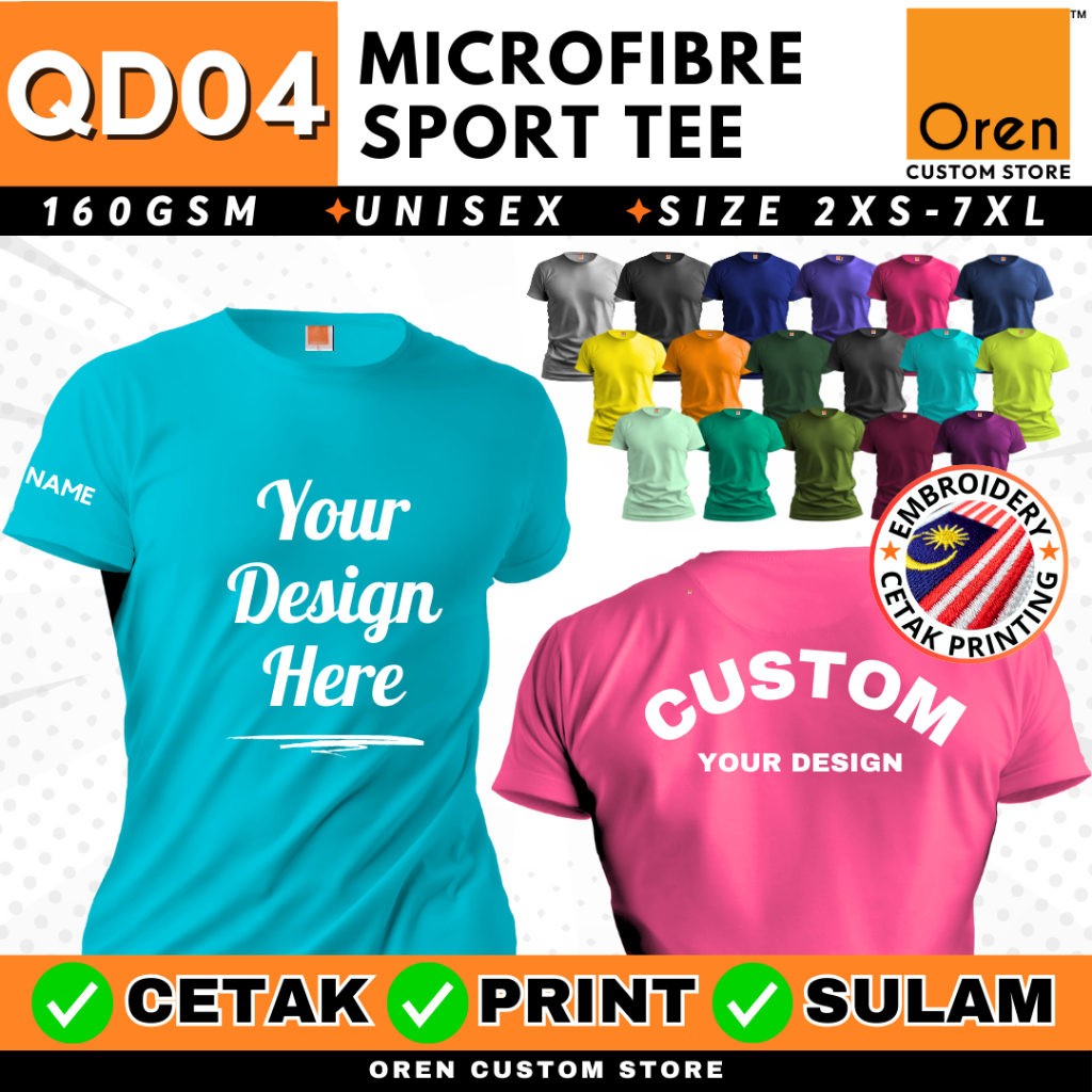 CUSTOM T-shirt Printing Sulam Oren Sport Cetak Baju T-shirt Jersey ...