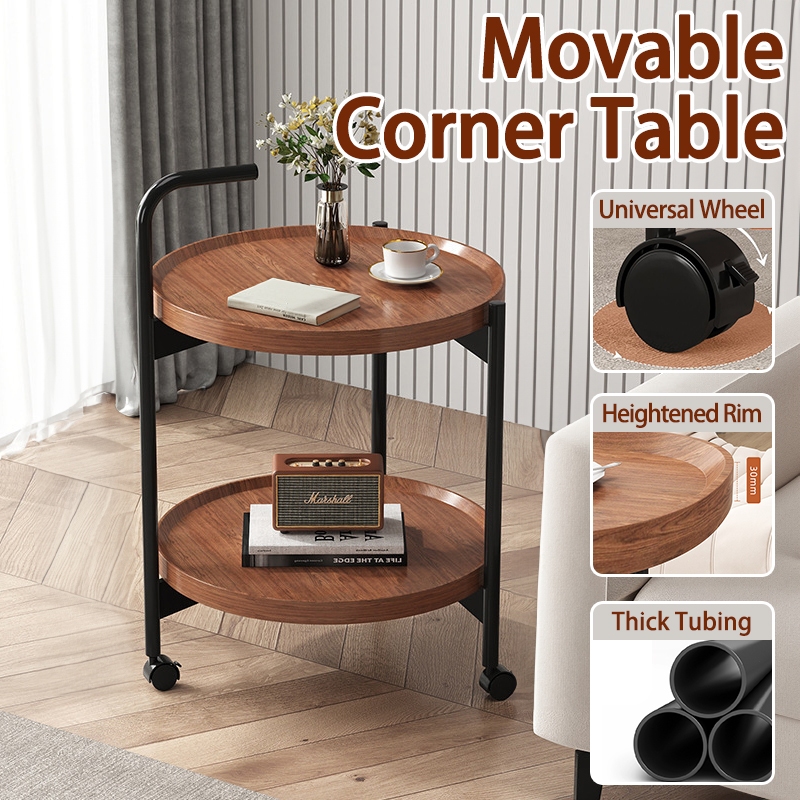 2 Layer Living Room Small Coffee Tea Round Side Table Movable Corner ...