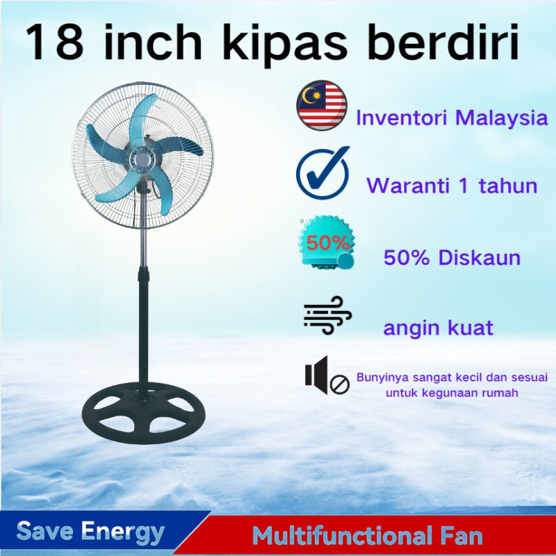 【1 Year Warranty】 Ultra Strong Floor Stand Fan 18 & 16 Inch 5 blades 3 Speed Kipas Berdiri Angin ...