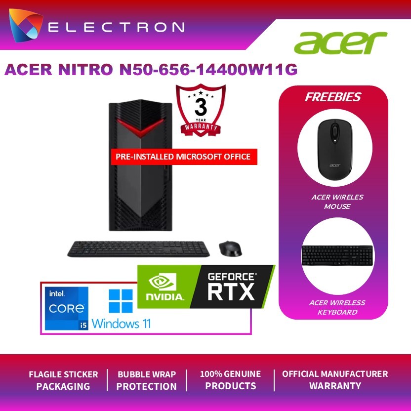 Acer Nitro N50-656-14400W11G Gaming Desktop PC (I5-14400F, 8GB, 512GB ...