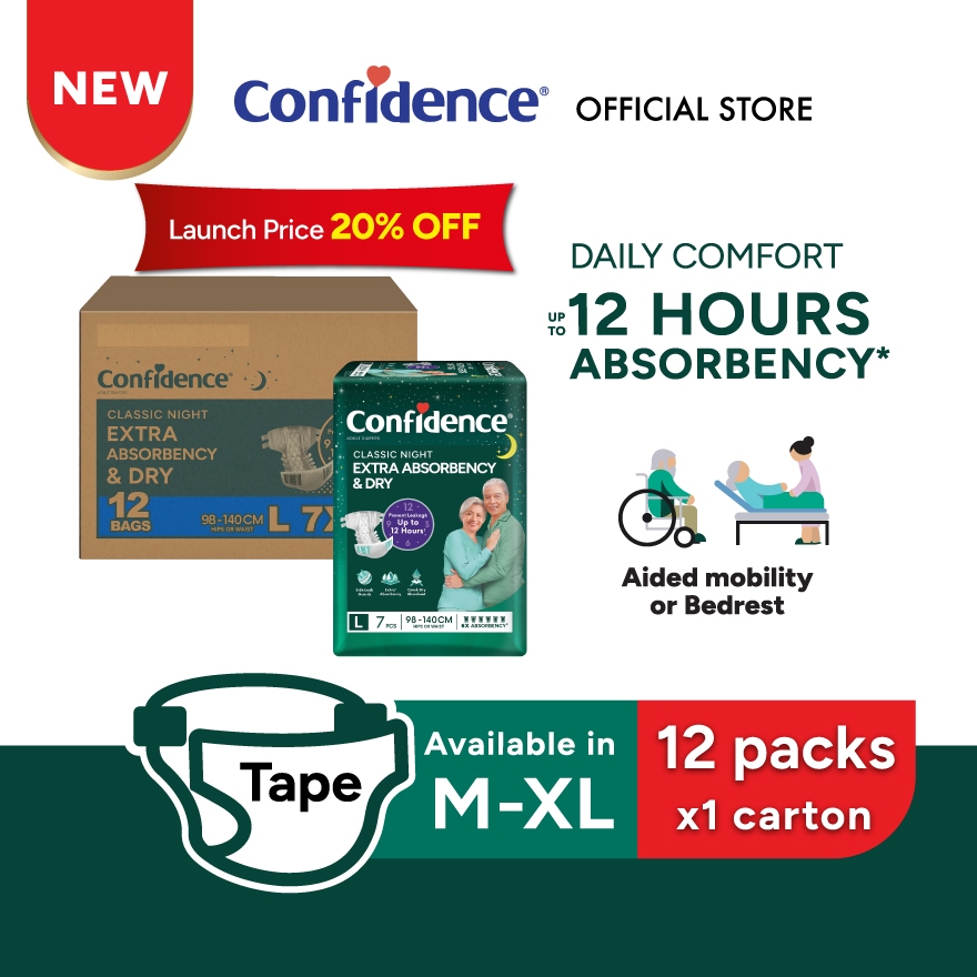 Confidence Classic Night Tape Adult Diaper M8/L7/XL6 (12 Packs ...