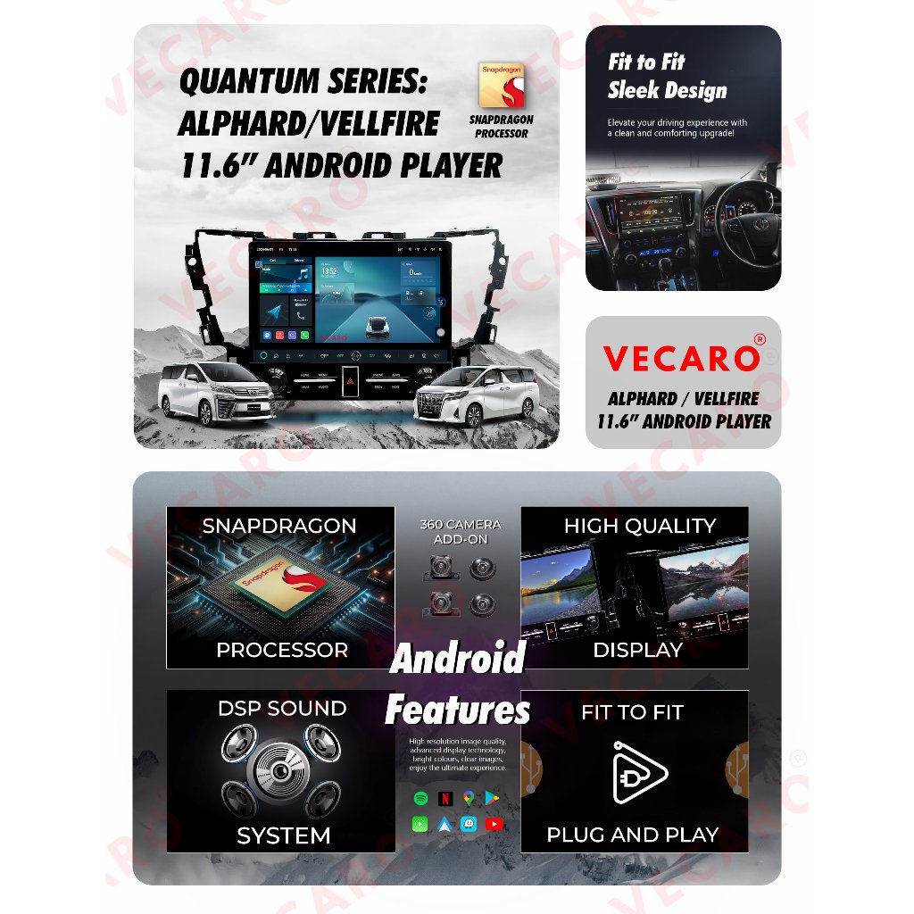 Snapdragon Series 11.6 Inch 2K Screen Alphard/Vellfire Android Touch ...