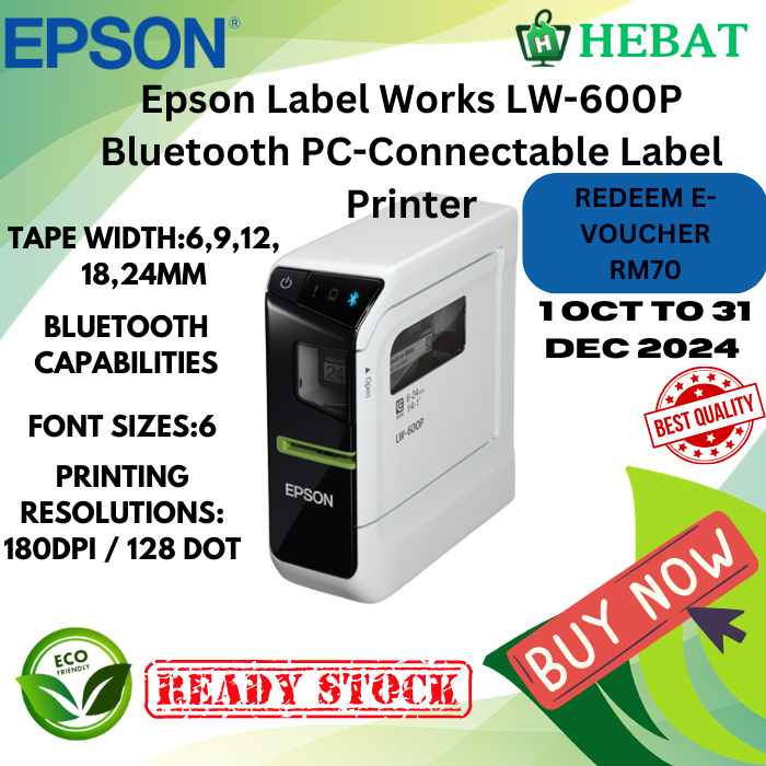 Epson Label Works LW-600P Bluetooth PC-Connectable Label Printer ...