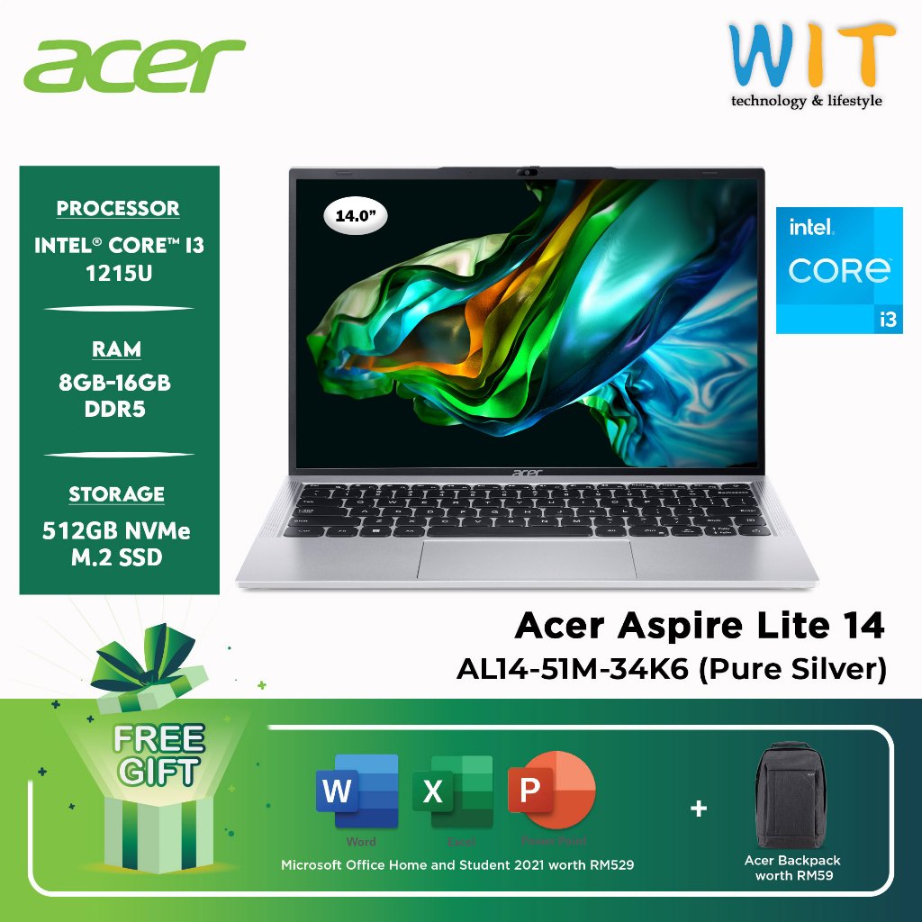 Acer Aspire Lite 14 AL14-51M-34K6 (Intel Core i3-1215U/8GB-16GB RAM ...