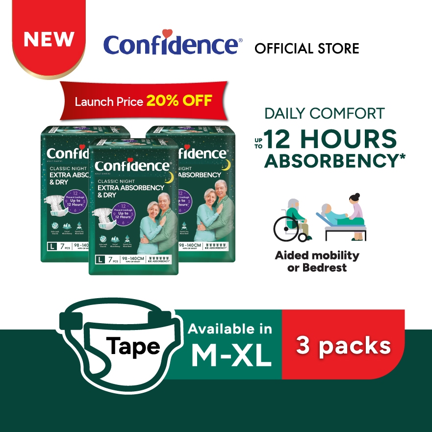 CONFIDENCE Classic Night Tape Adult Diaper M8/ L7/ XL6 (3 Packs ...