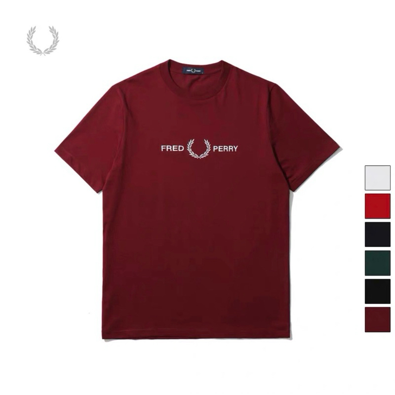 [100% Original] Fred Perry Wording Logo T-shirt (Maroon) | Shopee Malaysia