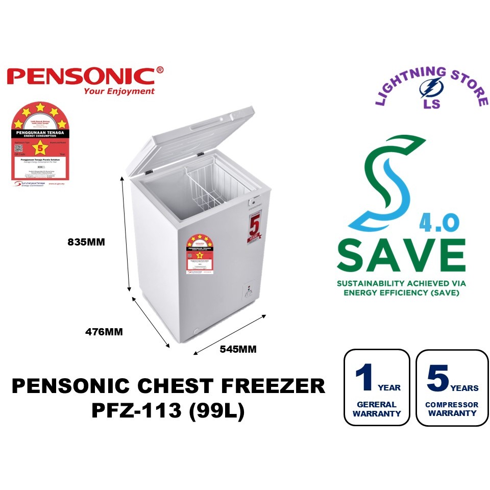 [Save 4.0] Pensonic Chest Freezer (99L) PFZ-113 Dual Function Chest ...