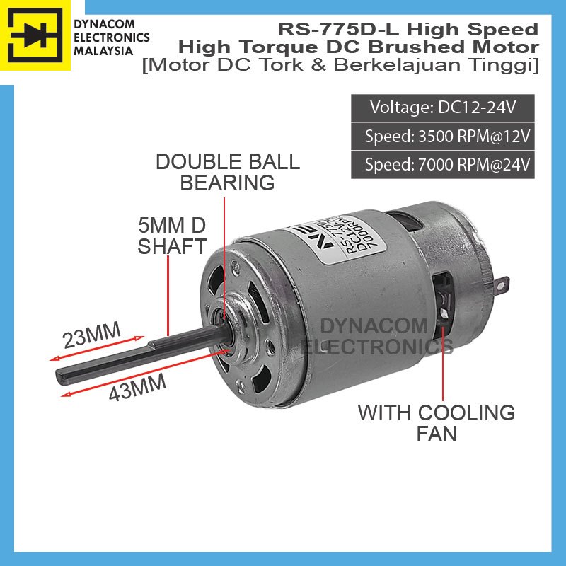 RS-775D-L High Speed, Large Torque & Long Shaft DC Motor 775 Motor ...