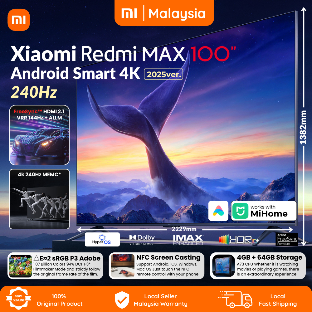 Xiaomi Redmi MAX TV 85" | 98" | 100" inch 4K UHD Android Smart Gaming ...