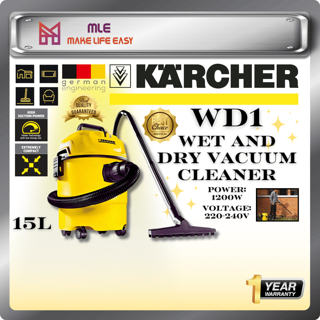 KARCHER WET AND DRY VACUUM WD1 CLASSIC (LATEST MODEL 1200W) - 1 YEAR ...