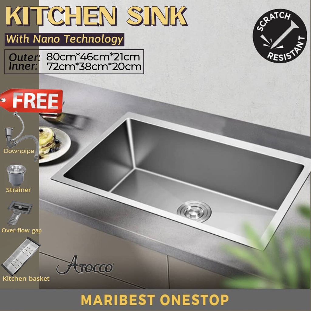 Nano Kitchen Sink 304 Stainless Steel 80cm Big Capacity Anti Scratch ...