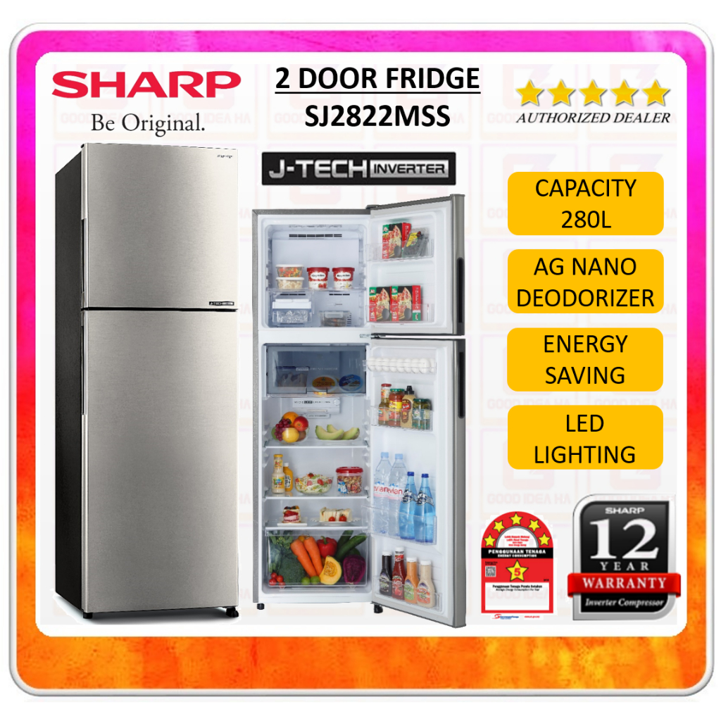 Sharp J-Tech Inverter Refrigerator (280L) SJ2822MSS Peti Sejuk 冰厨 ...