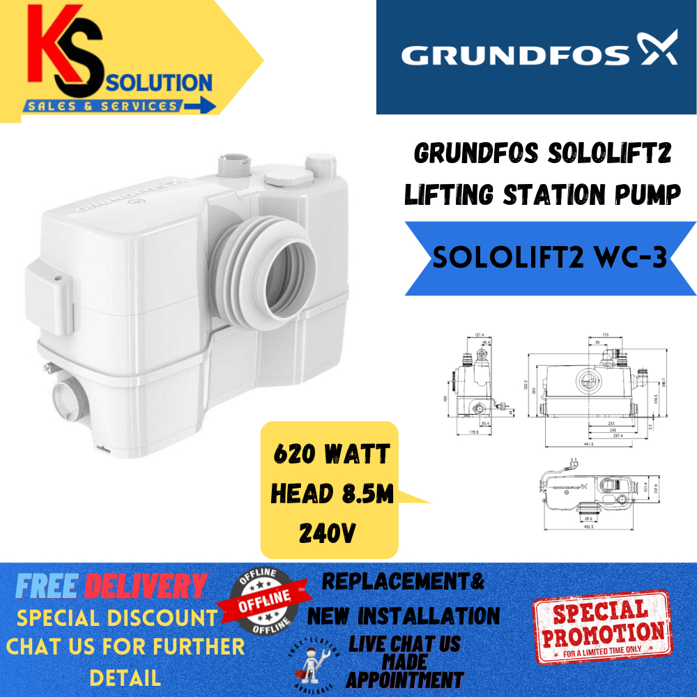 Grundfos SOLOLIFT2 WC-3 Domestic Lifting Pump Waste Water Transfer Pump ...