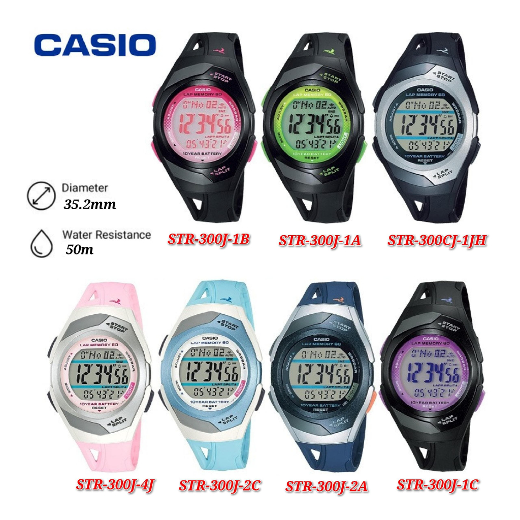 (Japan Set) Casio STR-300J Digital Sports PHYS LAP MEMORY 60 Watch ...