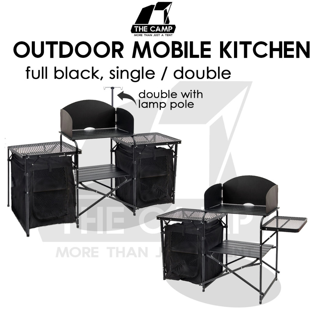 Outdoor Camping Mobile Kitchen Table Portable Folding Kitchen Black ...