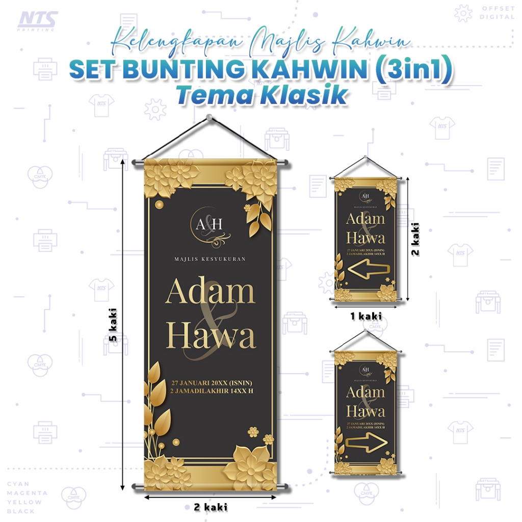 🌼3IN1🌼 Set Bunting Kahwin + 2 Penunjuk Arah (Tema Batik / Klasik ...