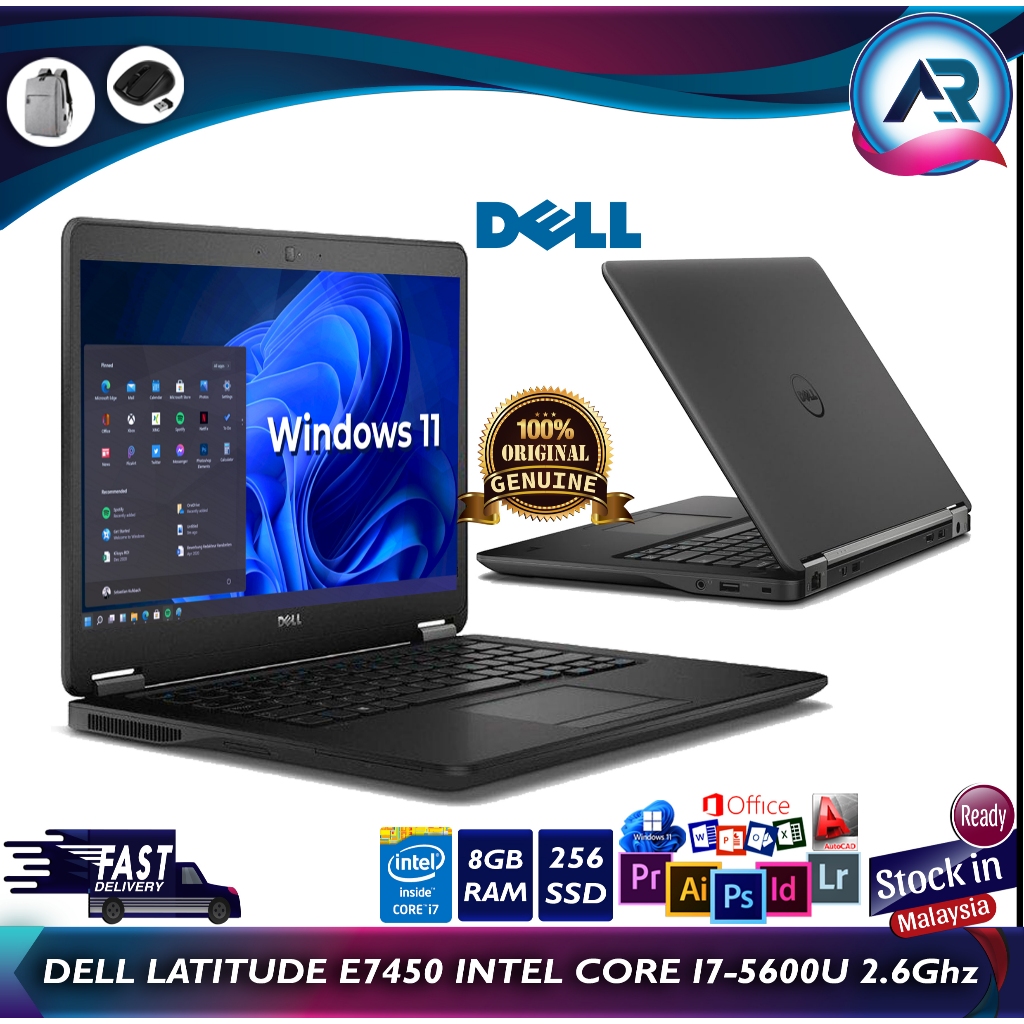 DELL LATITUDE E7450 INTEL CORE I7-5600U 2.6Ghz 5TH GEN, 8GB RAM, 256GB SSD, WIFI, W CAM, CARD ...