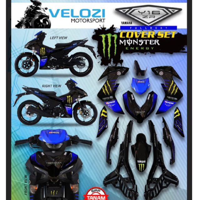 COVERSET ORIGINAL VELOZI MONSTER ENERGI Y16 STICKER TANAM | Shopee Malaysia