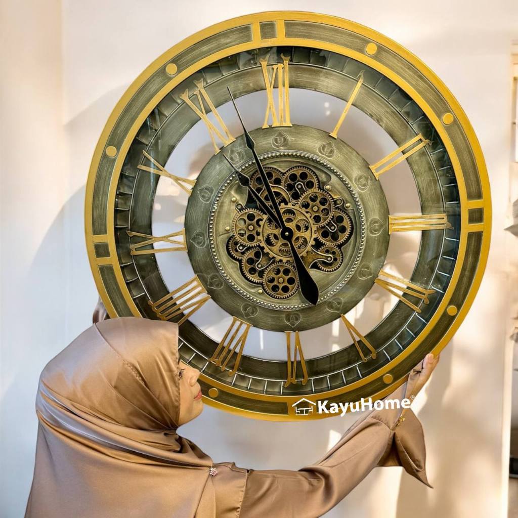 Real Moving Gears Modern, Metal Gold Wall Clock for Living Room Decor ...