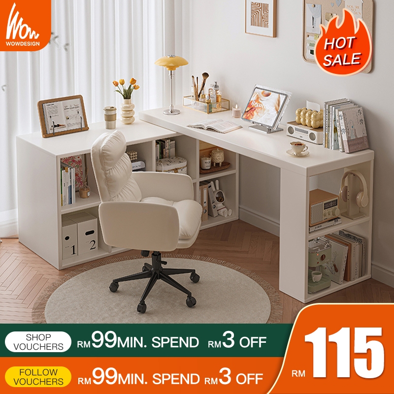 Study Table Meja Belajar With Storage Cabinet L-shape Table Computer ...