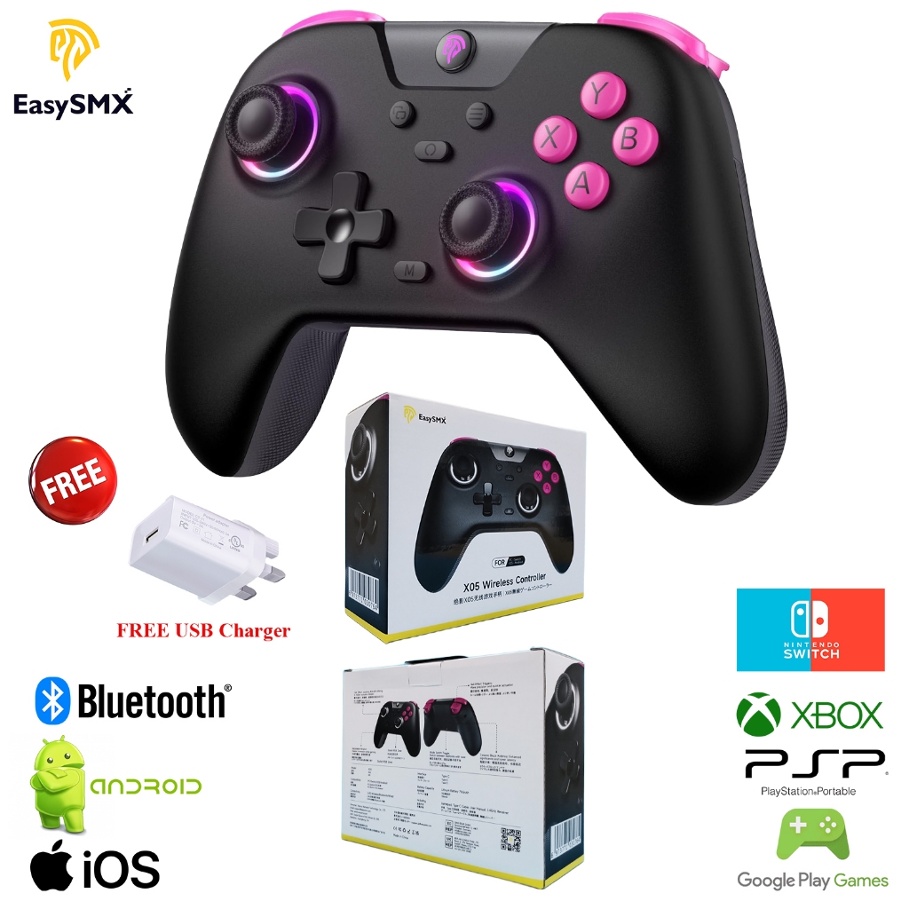 EasySMX X05 2.4g Wireless Bluetooth Controller Gamepad with Hall Effect RGB Lights and Turbo ...