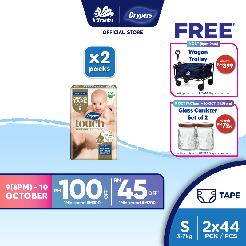 Drypers Touch Baby Diapers S44 (2 Packs) | Shopee Malaysia