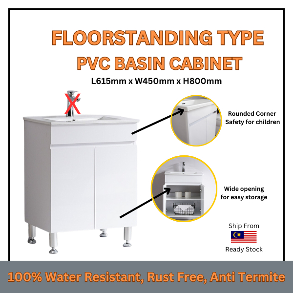 600MM Water Proof Gloss White Floor Standing Basin Cabinet Set And ...
