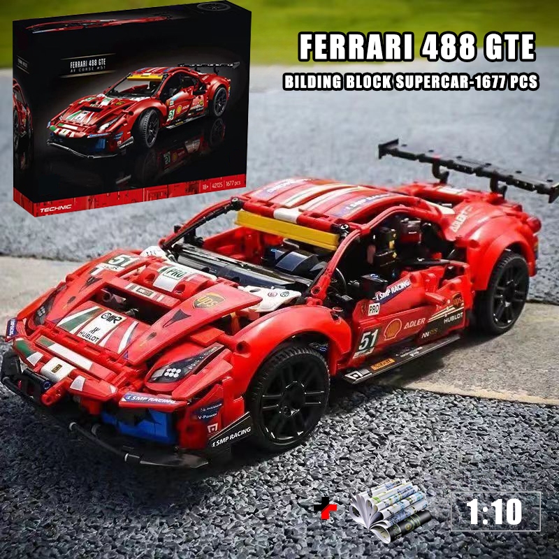 ⚡COD⚡Red FERRARI 488 GTE 1:10 Building Blocks Cars High Difficulty ...