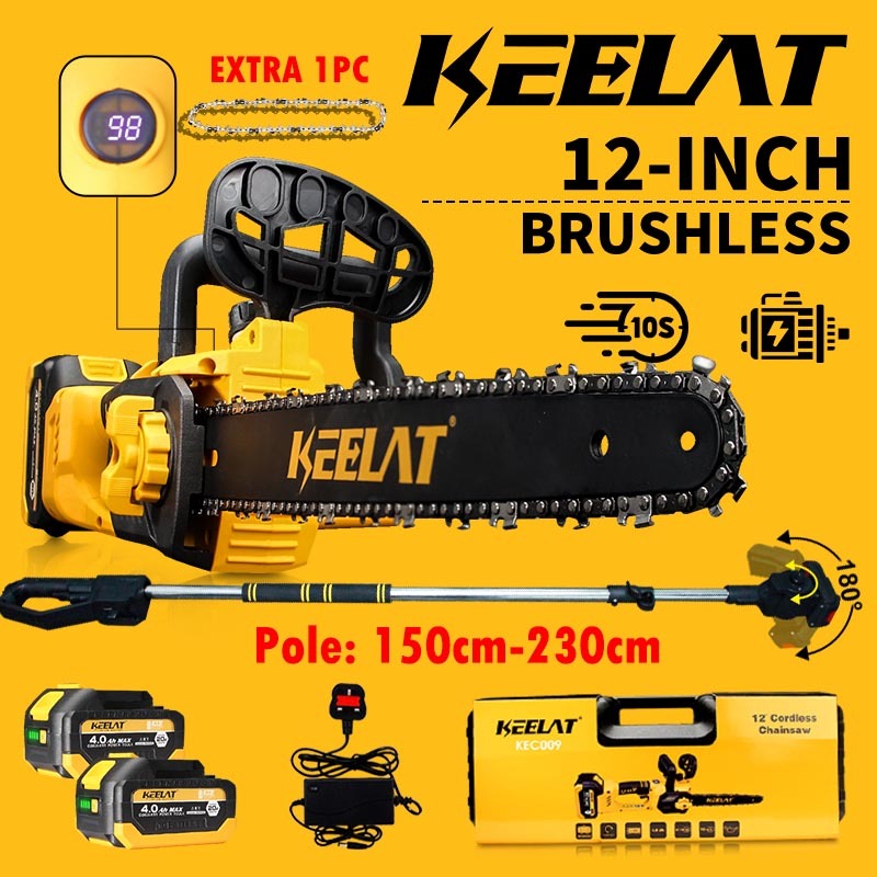 KEELAT KEC009 Cordless 12 Inch Chainsaw Electric Saw Bateri Mini Chainsaw Battery Wood Cutter ...