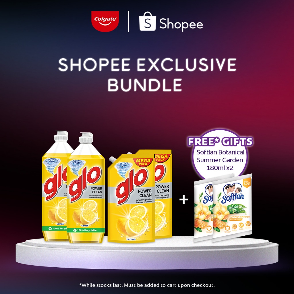 [16 Oct Only] Glo Lemon Dishwash 800ml x2 + Glo Lemon Refill 850ml x2 ...