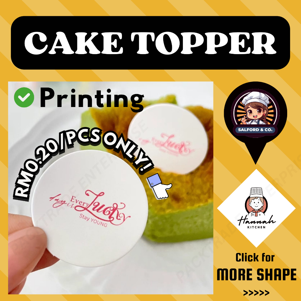 [100/200 PCS] CUSTOM CAKE TOPPER/ CAKE CARD/ CAKE DECO CARD/ CAKE ...