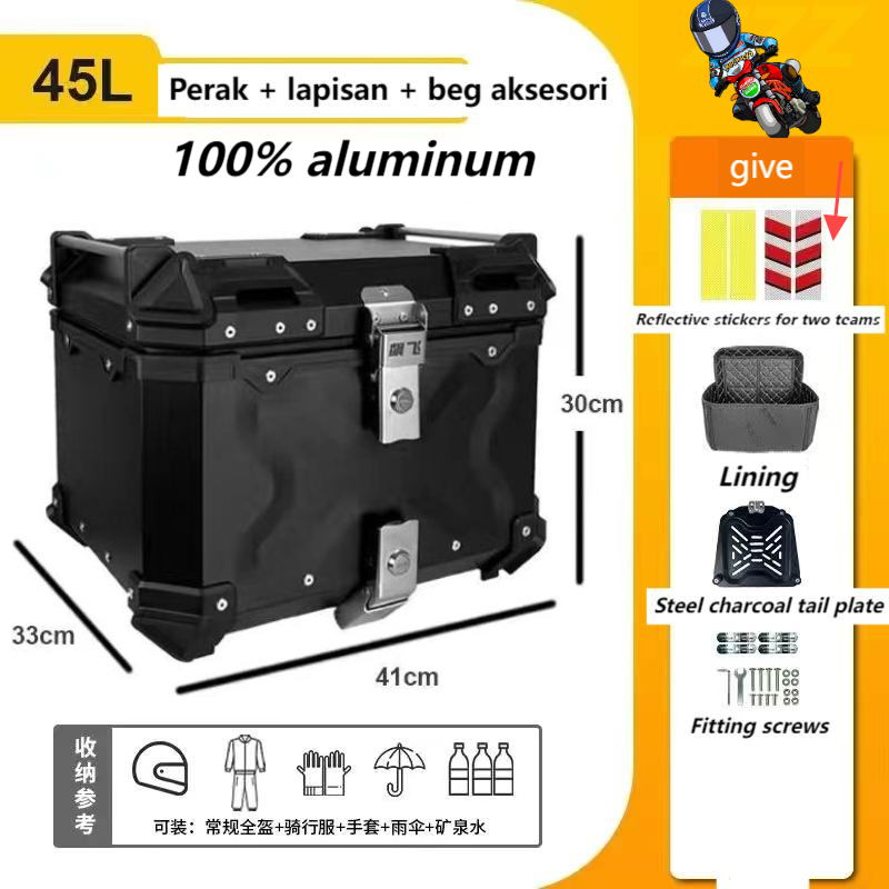 🔥🔥🔥SMRT Top Box Aluminium Motorcycle 45L 55L 60L with Universal Base ...