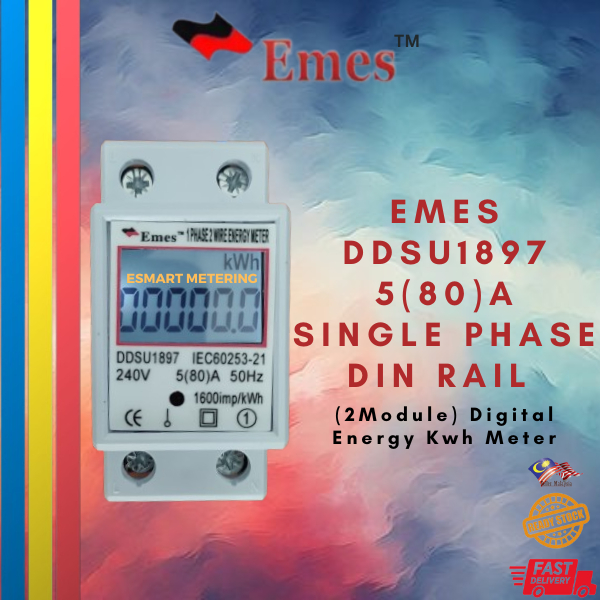 EMES DDSU1897 5(60)A Single Phase Din Rail (2Module) Digital Energy Kwh ...