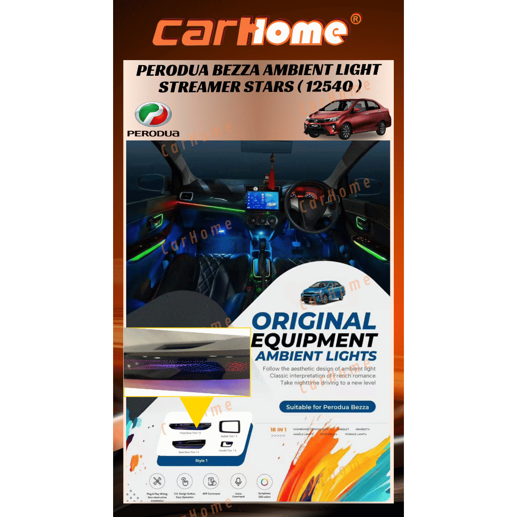 PERODUA BEZZA AMBIENT LIGHT 18 IN 1 DASHBOARD STORAGE LIGHT SADDLE TRIM ...