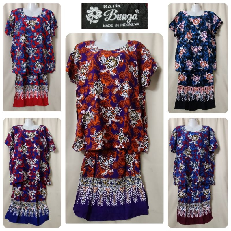 BSET (Size 2XL) (Pasang/Set) (Bunga) Baju Tidur Batik/Baju Batik ...