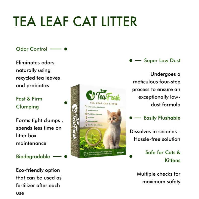 Tea Fresh Cat/Small Animal Litter (Recycled Tea Leaves+Probiotic) 2.5kg ...