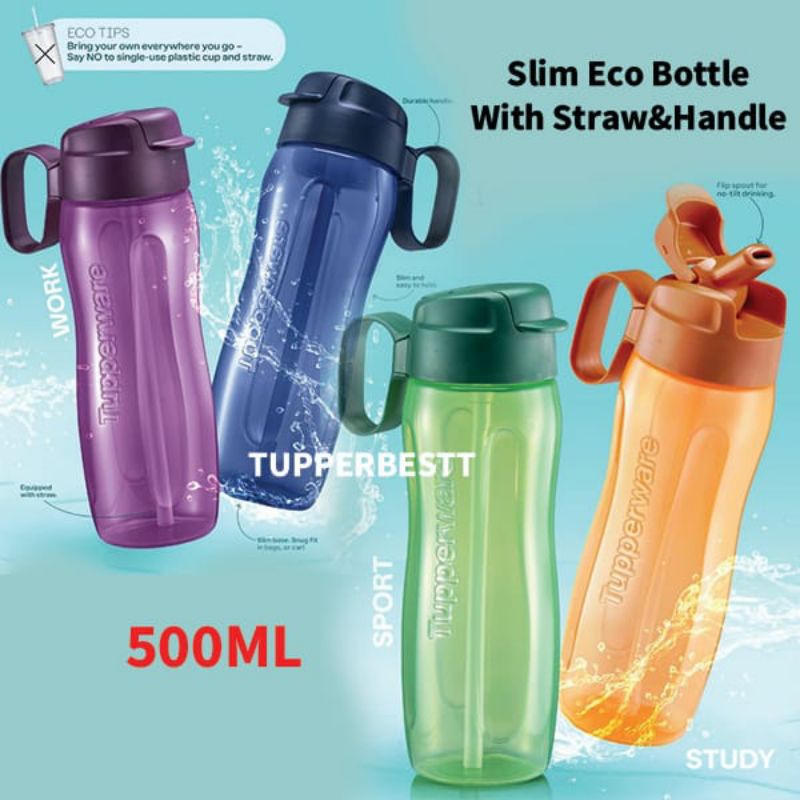 Tupperware slim eco bottle with straw& handle(500ml) | Shopee Malaysia