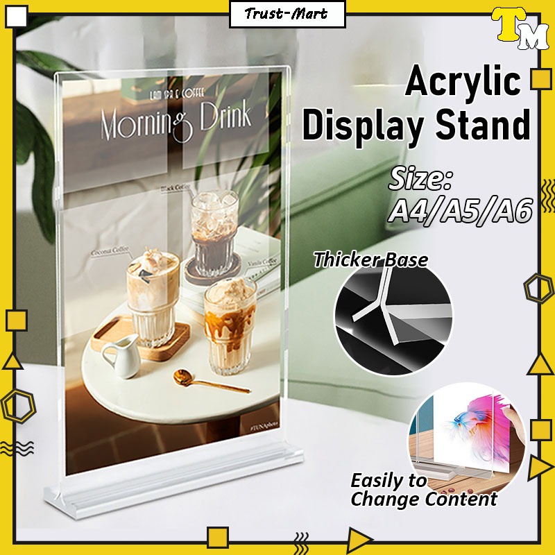 Acrylic Display Stand A4 / A5 / A6 T Shape Transparent Acrylic Stand ...