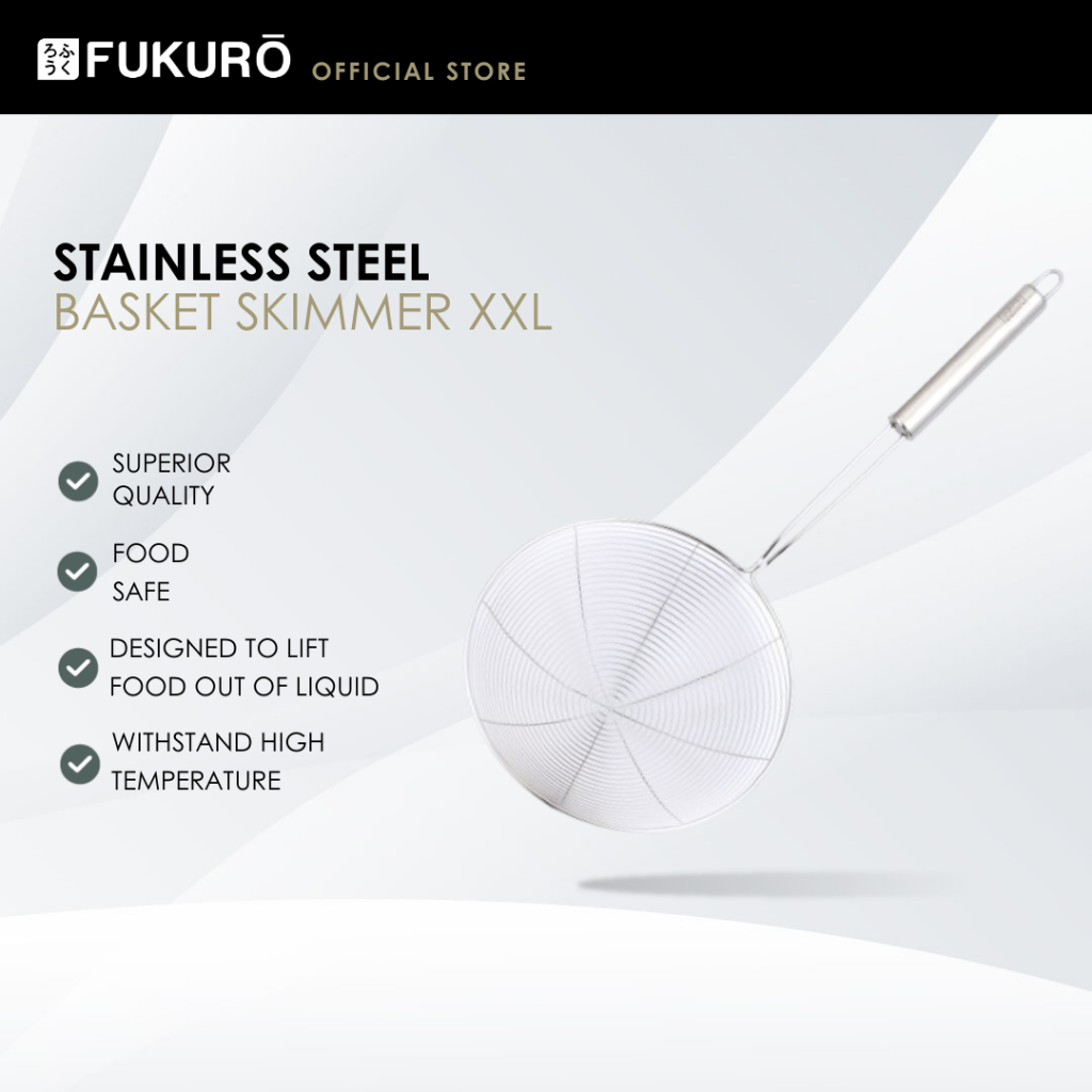 Fukuro Kitchen Stainless Steel Basket Skimmer - Size XXL (21.7cm ...