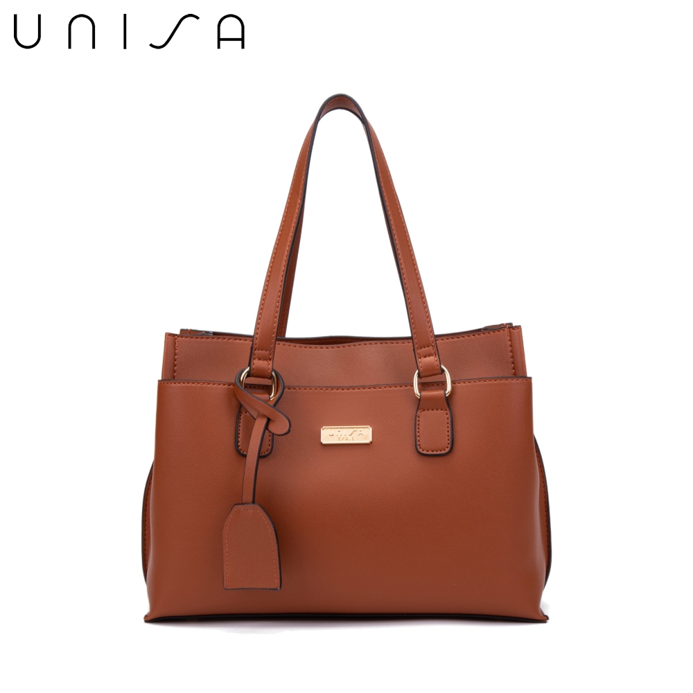 UNISA Faux Leather Convertible Top Handle Bag (Black/Brown/Khaki/Maroon ...