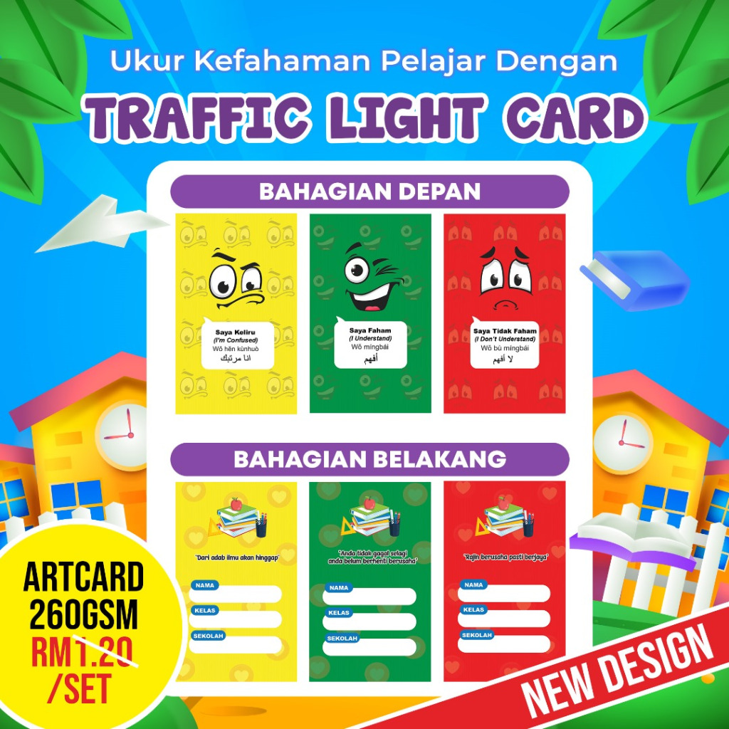 [NEW] Traffic Light Card (260gsm Tebal) Set Kad Traffic Light 4 Bahasa ...