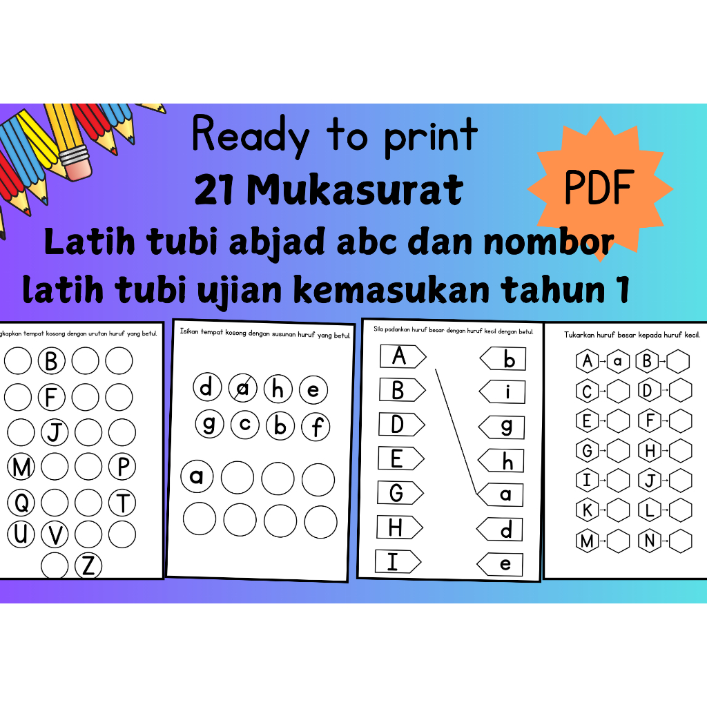 PDF | Latih tubi abjad abc dan nombor | Latih tubi kemasukan tahun 1 | latihan di rumah ...