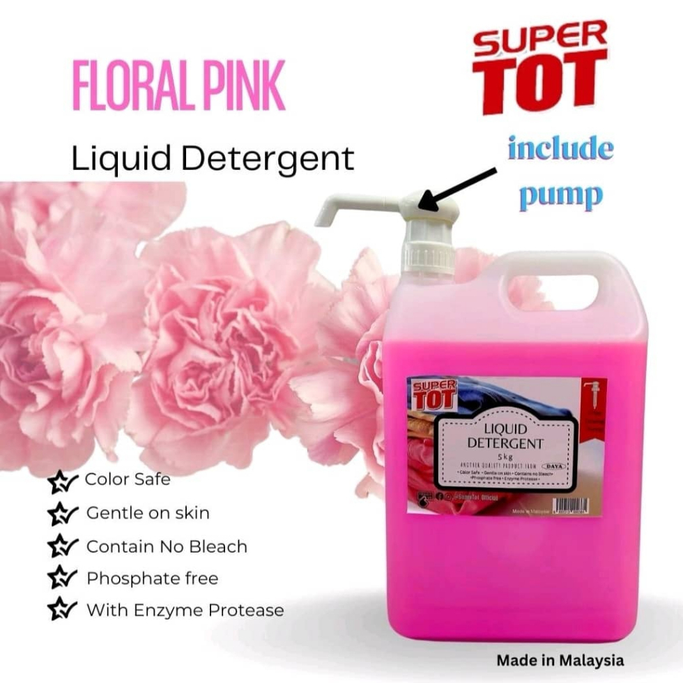 Super Tot Liquid Laundry Detergent FOC PUMP [Pink Floral] 5kg | Shopee ...